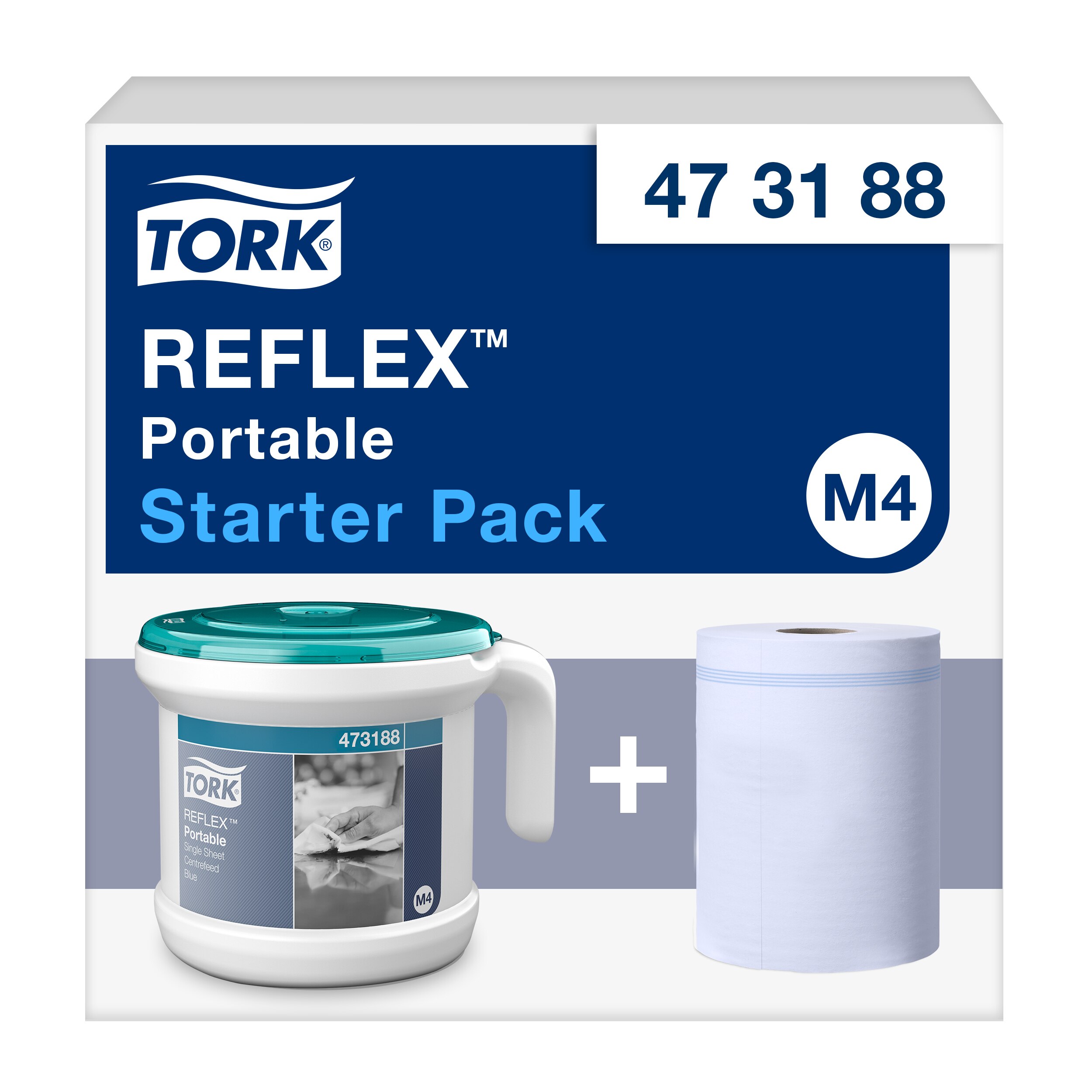 Tork Reflex Portable Centrefeed Dispenser Starter Pack with Blue Roll ...
