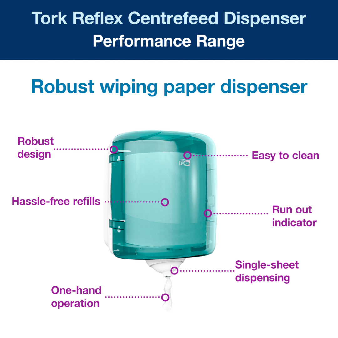 Tork Reflex Single Sheet Centrefeed Dispenser White/Turquoise (M4 ...