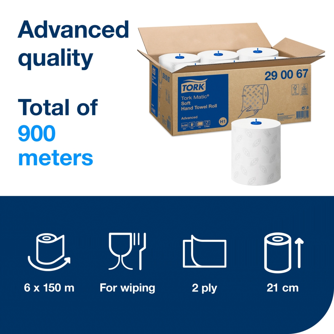 Tork Advanced Matic Soft Hand Towel Roll (H1) 290067 Eco Label - Lime ...