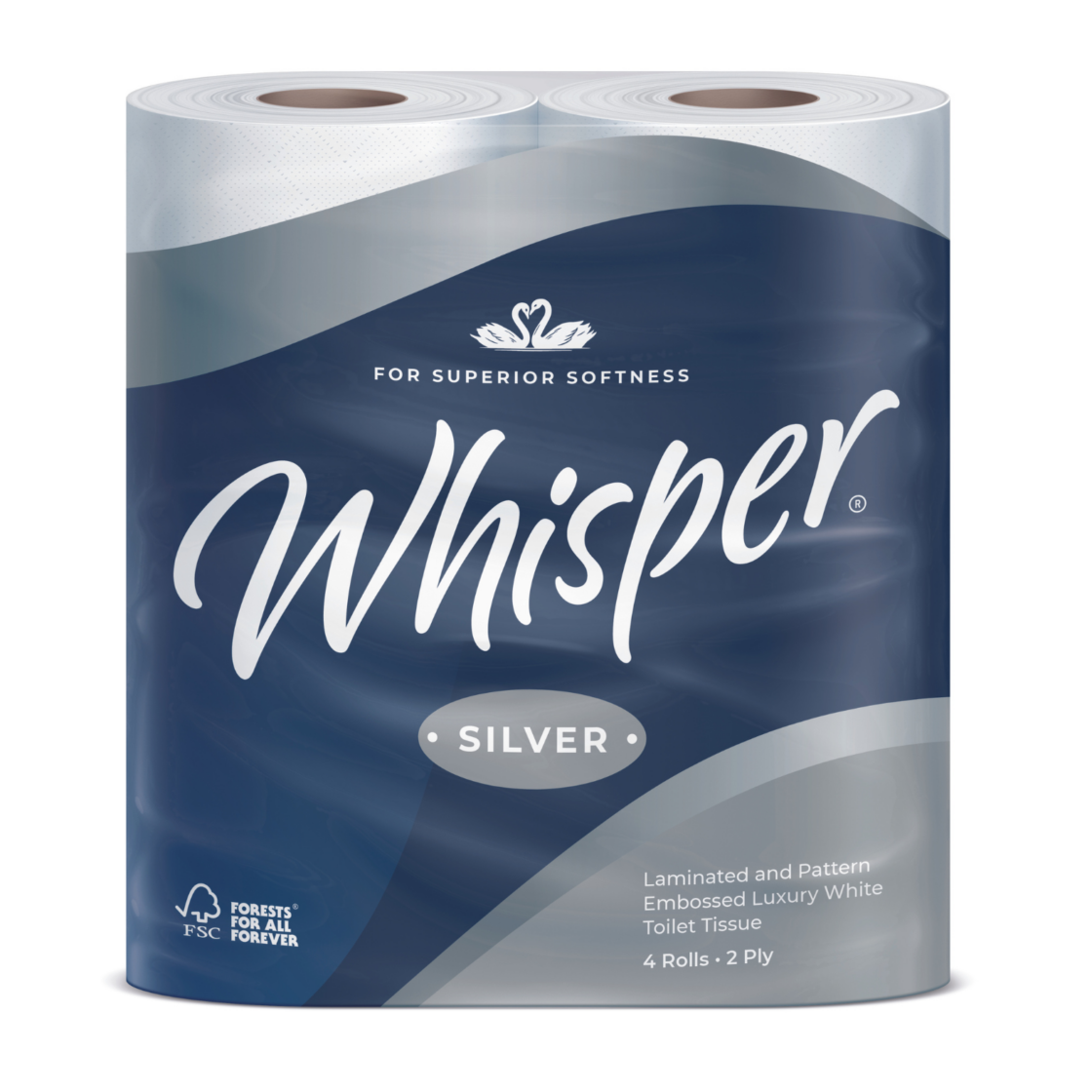 Whisper Silver Luxury 2ply 10 x 4 roll pack toilet rolls 210sht (40 ...