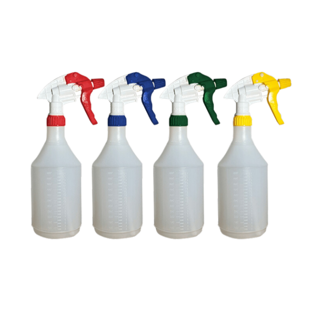 Colour coded recycled spray bottles complete with spray nozzle - Lime ...